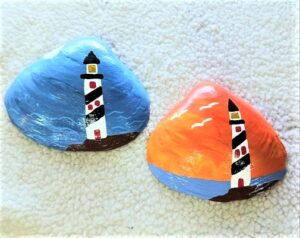 Hand Painted Large Seashells with Lighthouse Designs - The Classy Chics